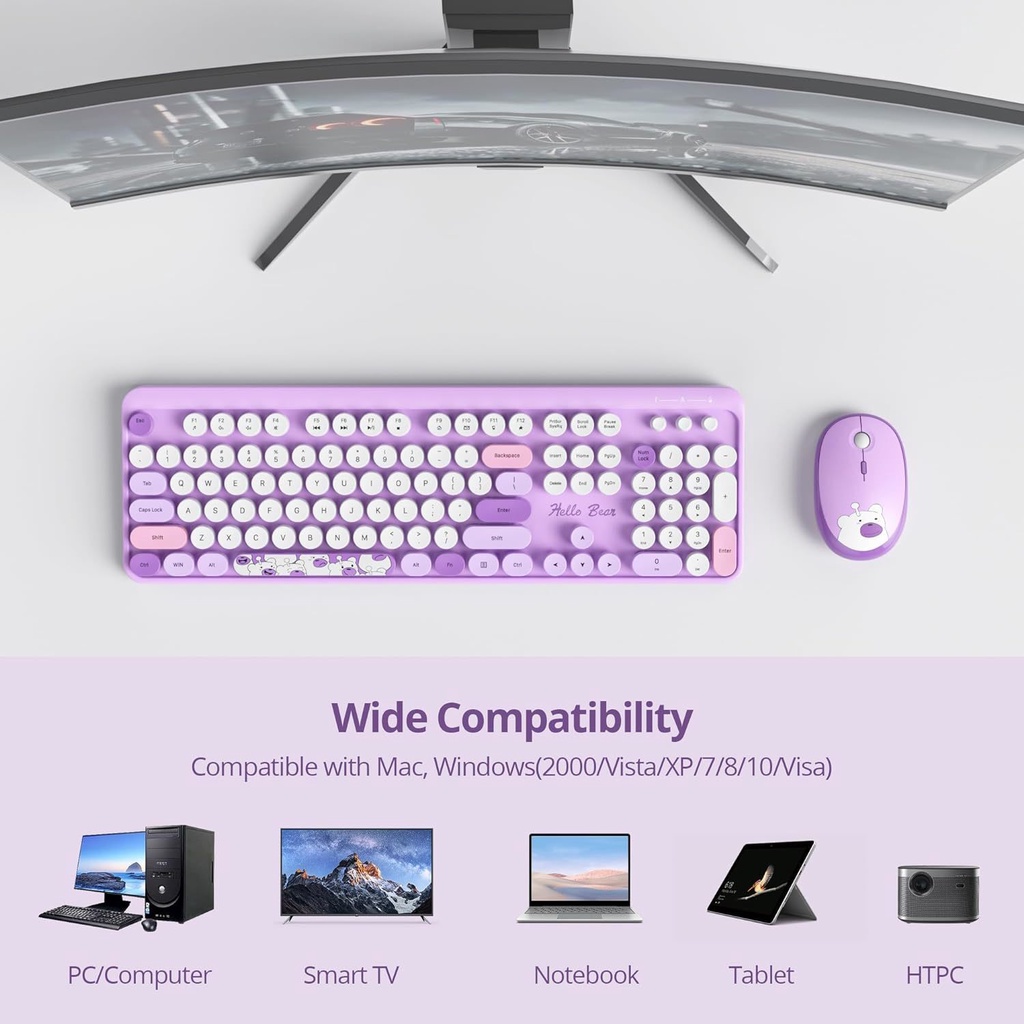 Jomaa&Mofii 2.4G Wireless Keyboard Mouse Combo Set Cute Bear 2.4G ...