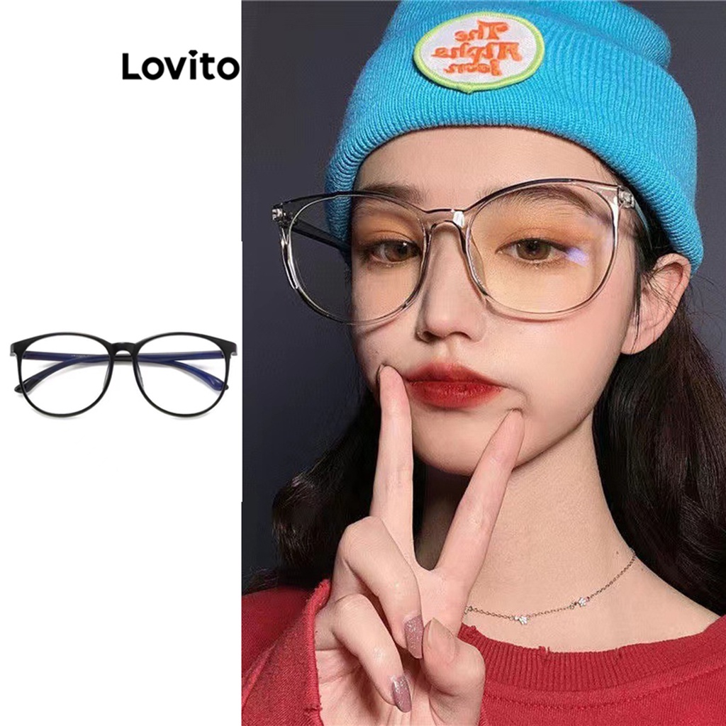Lovito Casual Plain Anti Blue Light Round Frame Glasses for Women ...