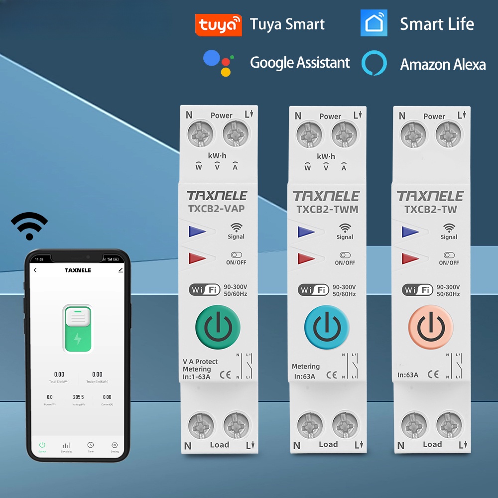 Tuya Wifi Smart Circuit Breaker Power Metering Energy Meter Kwh 1p 63a Smart Life Remote Switch