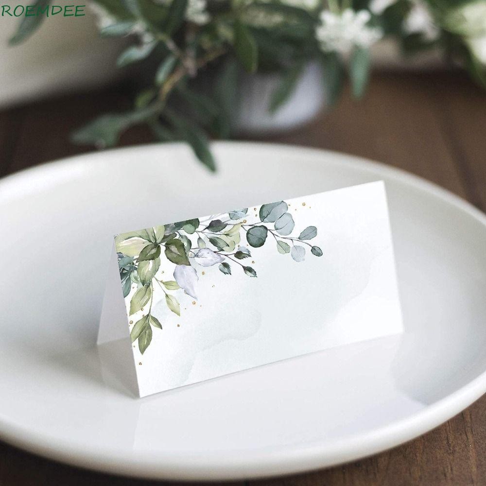 ROEMDEE 50pcs Seating Place Cards, Printing Blank Green Leaf Table ...