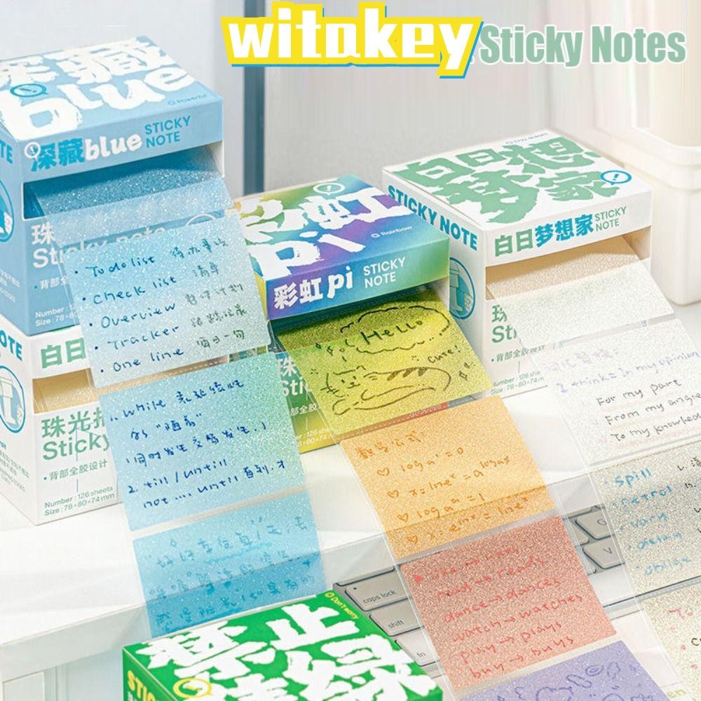WITAKEY 126Sheets Pearlescent Sticky Tabs, Transparent Pearl Aesthetic Stationery Pull-Out Label ...
