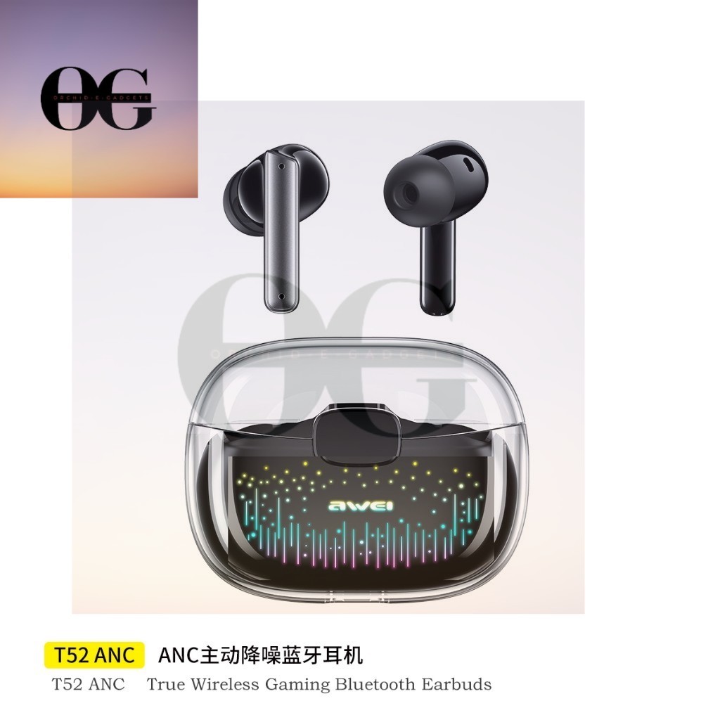 Awei T52 ANC True Wireless Bluetooth Earphones with ANC Active Noise Cancelling + ENC Call Noise ...