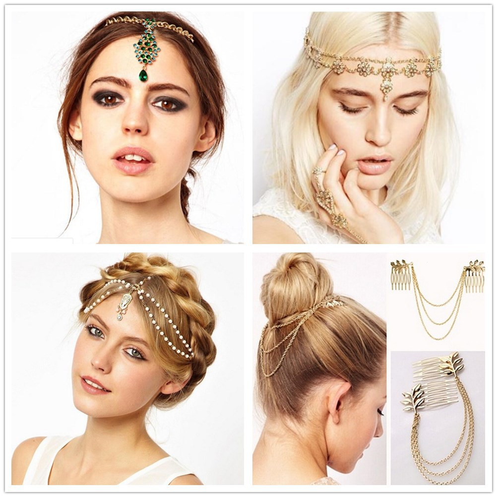 Women Rhinestone Drop Head Chain Forehead Headpiece | Shopee Malaysia