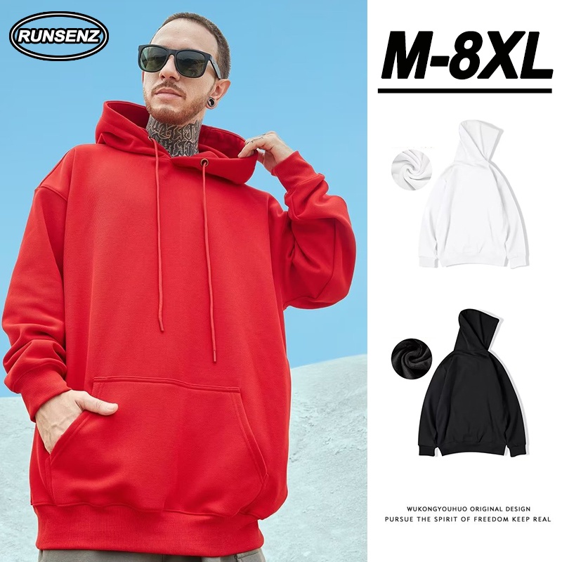 M-8XL Fat Man Plus Size Hoodie Men Simple Plain Hooded Sweatshirt ...