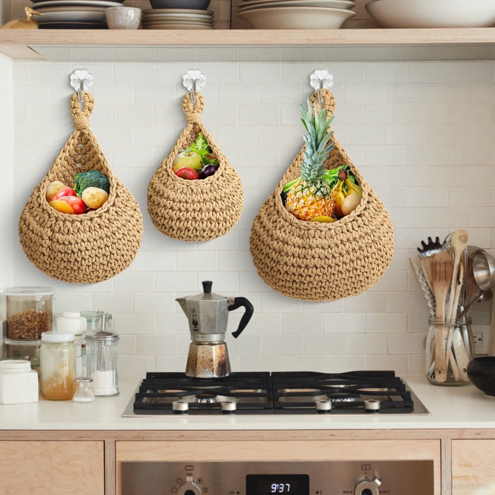 For Kitchen Hanging Wall Vegetable Fruit Baskets Hand-woven Veggie ...