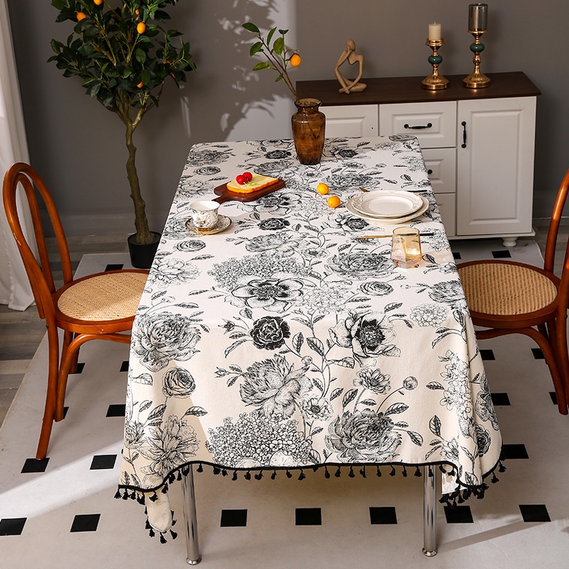 Table Cloth Cotton and Hemp Rose Printing Light Luxury American Style ...