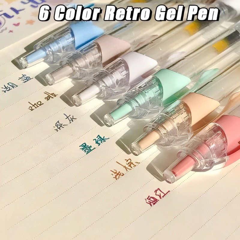 6 Colors Vintage Color Gel Pens Set 0.5mm Multicolor Quick Drying Ink ...