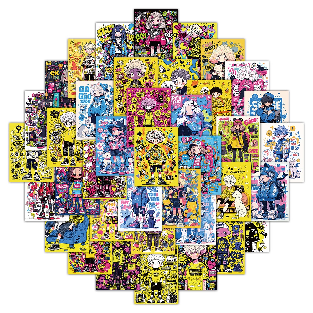 60PCS Cartoon Male and Female Graffiti Posters Stickers For Helmet ...