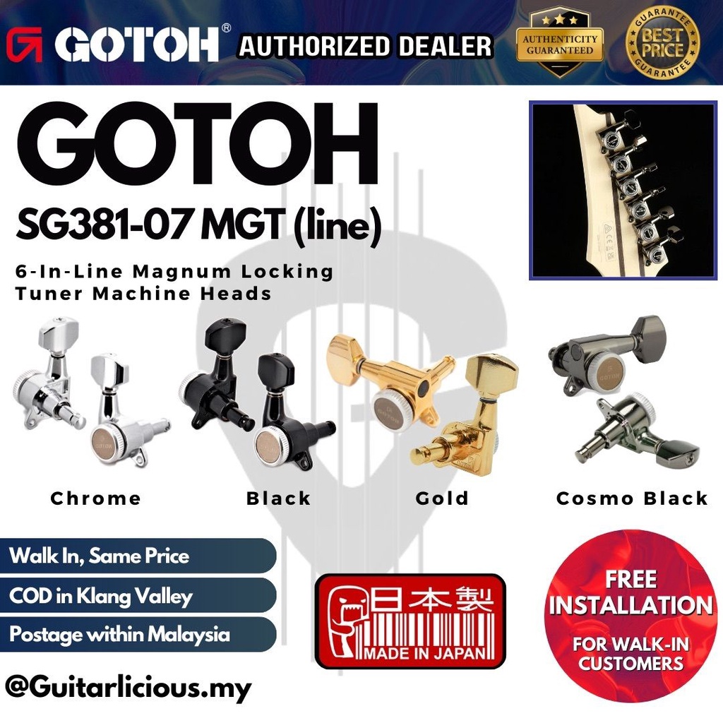 GOTOH SG381-MGT-07 6-In-Line Magnum Locking Tuner Machine Heads SG-381 ...