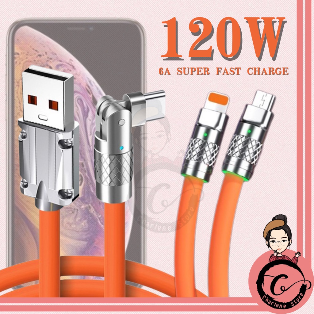 120W 6A Super Fast Charge TypeC Micro USB Liquid Silicone Cable Quick ...