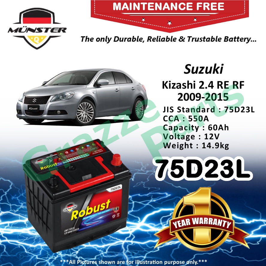 Münster Robust MF CMF 75D23 | 75D23L (60AH) Car Battery Bateri Kereta ...
