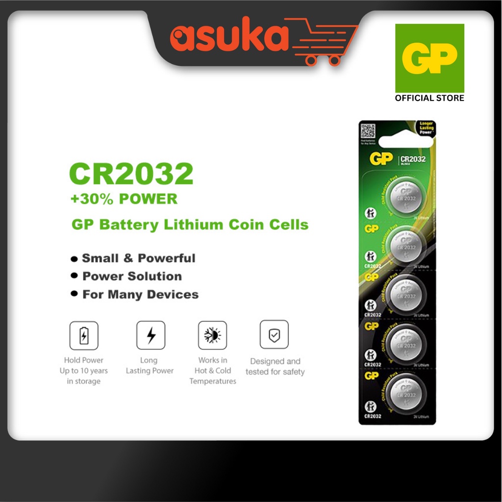 GP Lithium Coin Cells Battery CR2032 [ Card of 5s ] (5004LC AWI L14 EA2032C BR2332 LF1/2V LM2032 ...