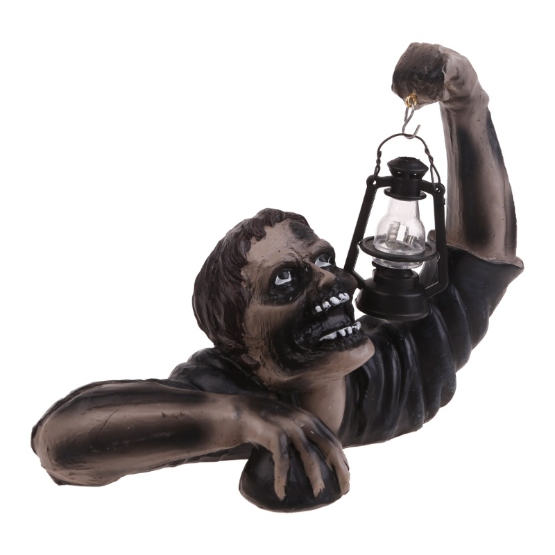 JJ* Creepy Halloween Zombie Garden Statue for w Lantern Realistic ...