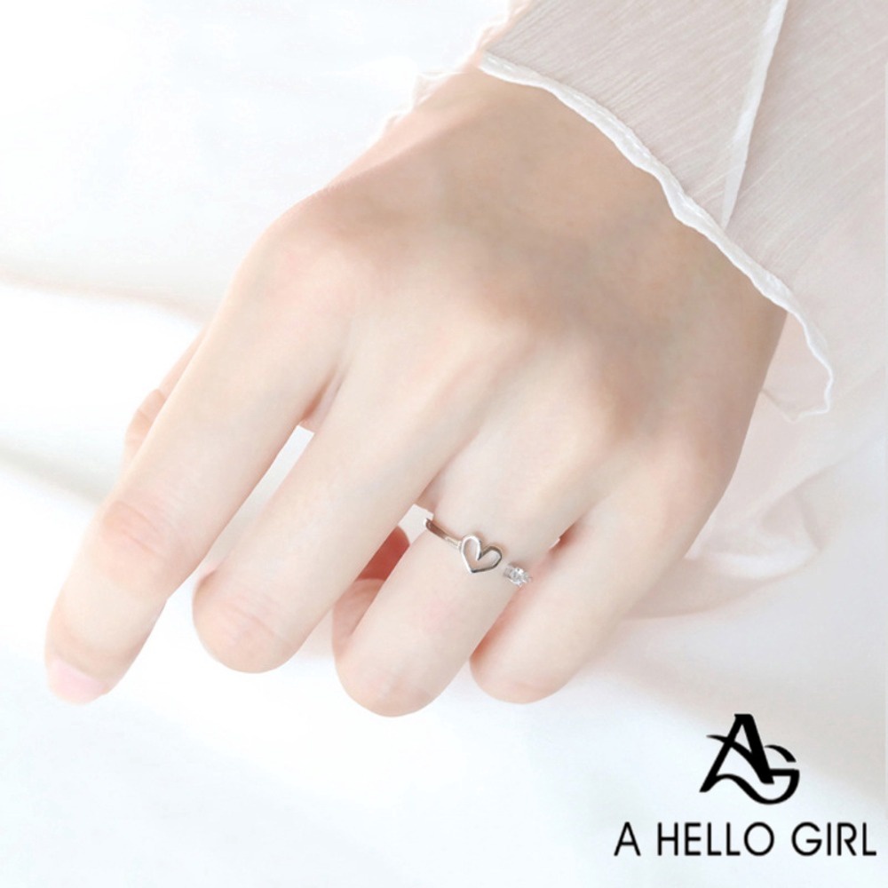A HELLO GIRL Ring 925 Silver Heart Diamond Zircon Hollow Finger Ring ...