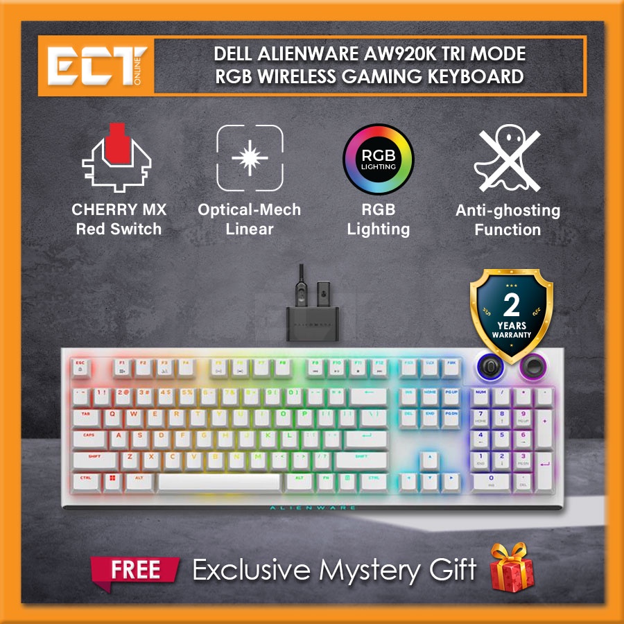 Dell Alienware AW920K Tri Mode RGB Wireless Gaming Keyboard (Grey ...