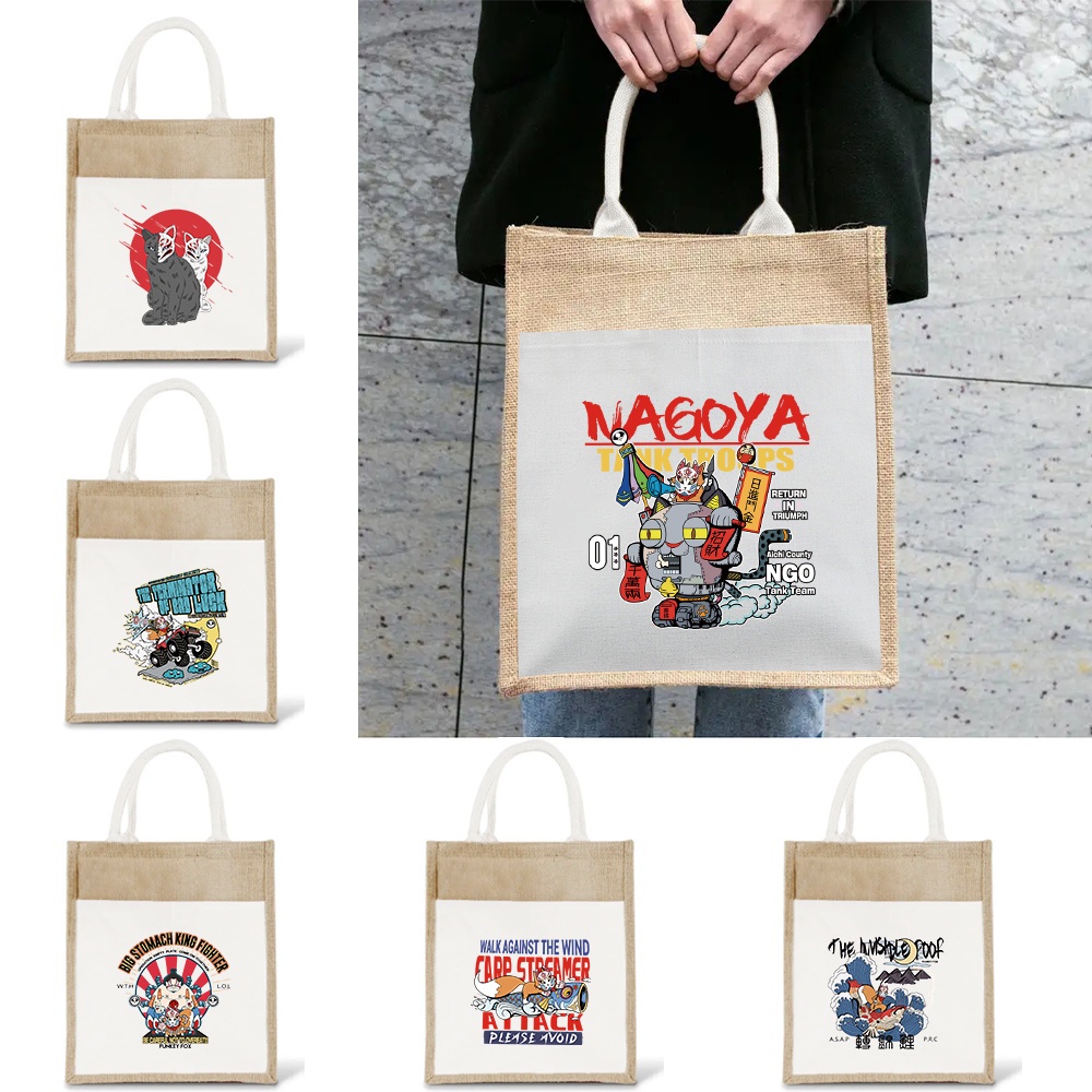 Portable Jute Linen Sacks Tote Bag Mask Pattern Sacks Linen Bags New ...