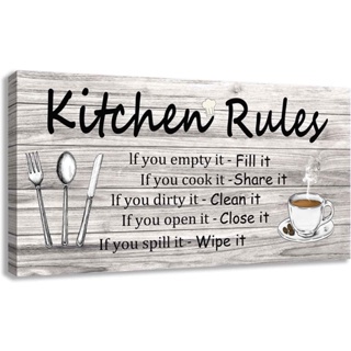 Kitchen Rules Canvas Wall Decor Art Rustic Farmhouse Kitchen Quote Sign ...