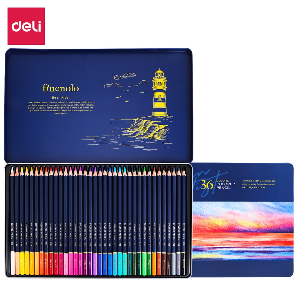 Deli Finenolo Oil-Based Colour Pencil Basswood Lead Pensel Warna (24/36 ...