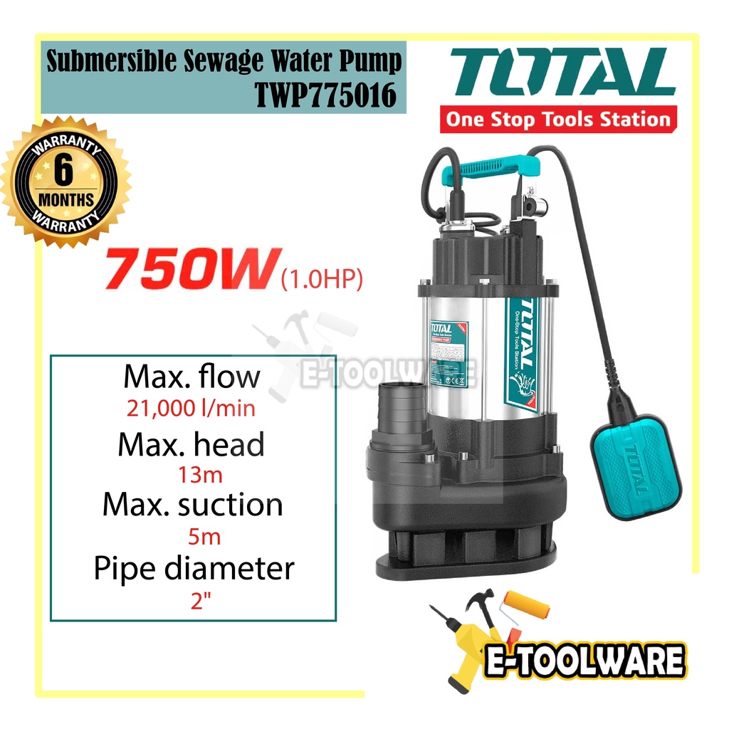 Total TWP775016 Submersible Sewage Water Pump 750W (1.0HP) | Shopee Malaysia
