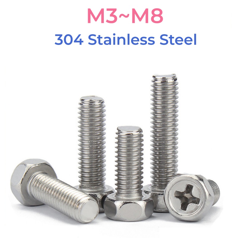 304 Stainless Steel Cross Phillips External Hexagon Head Screws M3 M4 ...