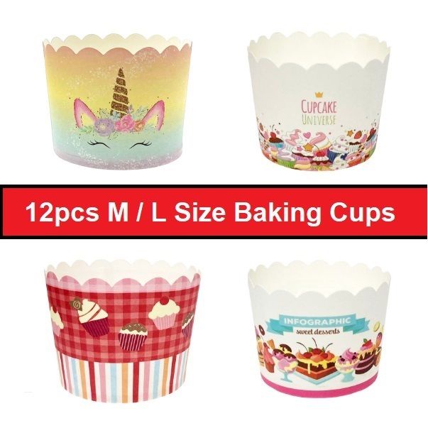 Set 12 pcs (Saiz M/L) Cawan Muffin Cupcake Baking Yang Bercorak Lovely ...