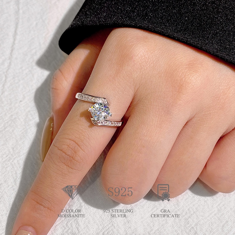 Real Moissanite 1ct Four-prong Round Cut White D Double Row Ring In S925 Sterling Silver With ...