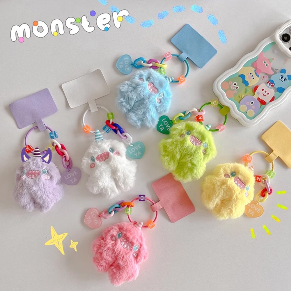 Cute Cartoon Monster Plush Furry Toy Keychain Mobile Phone Pendant ...