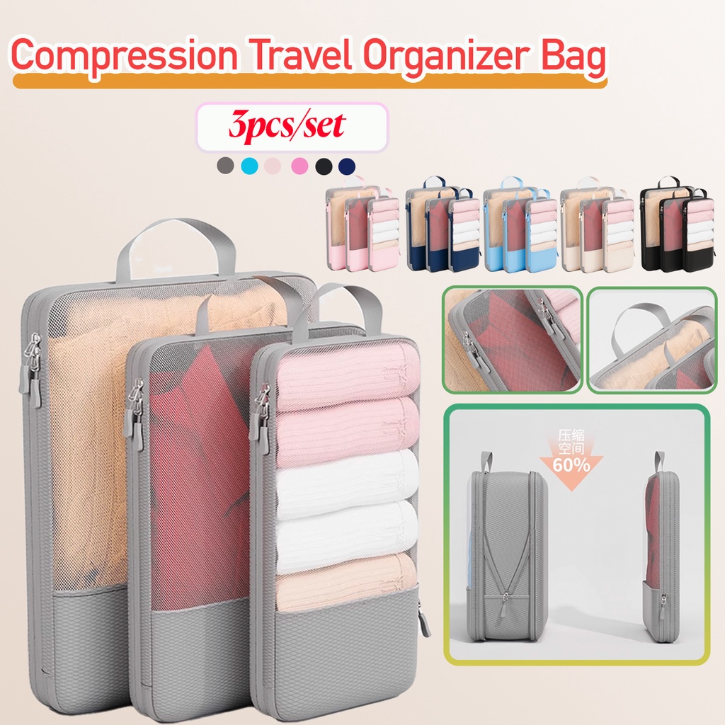 3-Piece Set Travel Organizer Bag Compression Luggage Packing Cubes ...