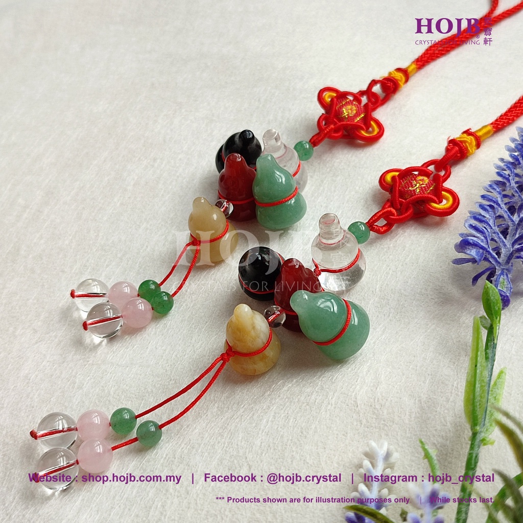 HOJB Five Elements Natural Crystal Gourd(Wulu) Tassel Feng Shui Charm ...