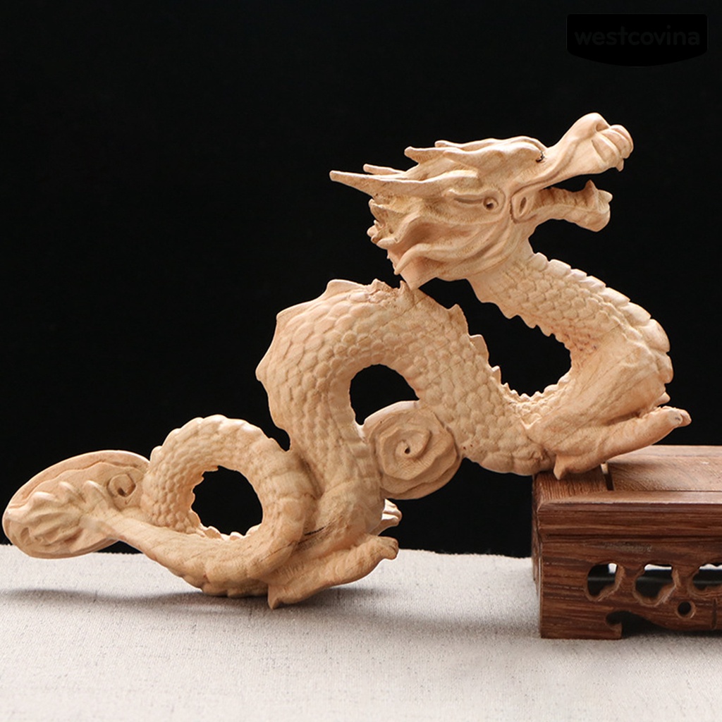 Westcovina Peach Wood Chinese Dragon Figurine Bring Good Luck Wealth ...