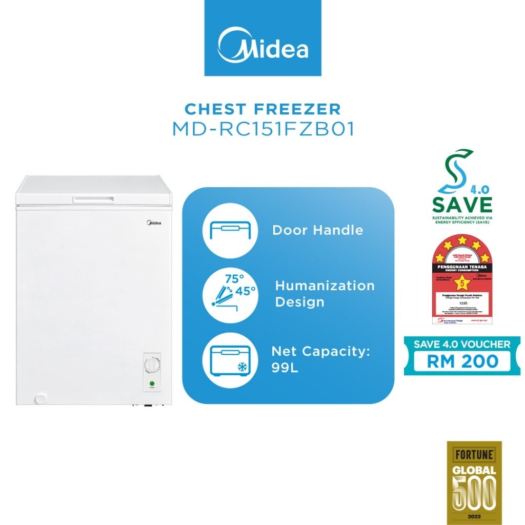 [SAVE4.0] Midea MD-RC151FZB01 Gross 130L Chest Freezer / Refrigerator ...