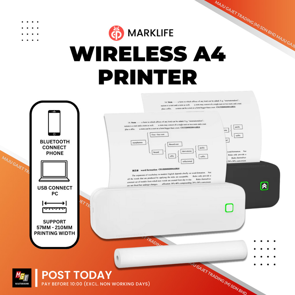 Portable A4 Thermal Printer D210 Wireless Bluetooth Phone Printing Marklife S8 Mesin Pencetak ...