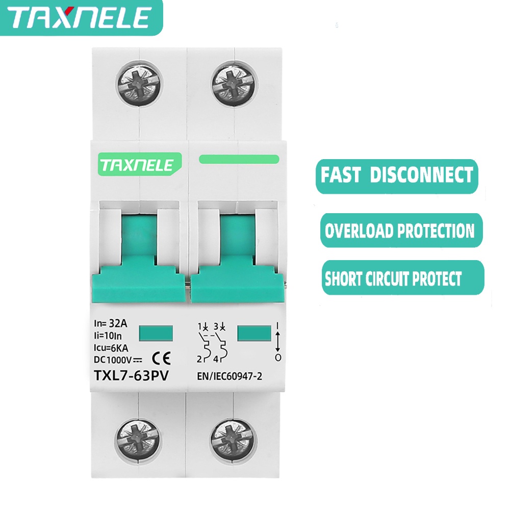 2P DC 1000V L7 MCB Solar Mini Circuit Breaker Overload Protection Battery Switch 10A 16A 20A 25A ...