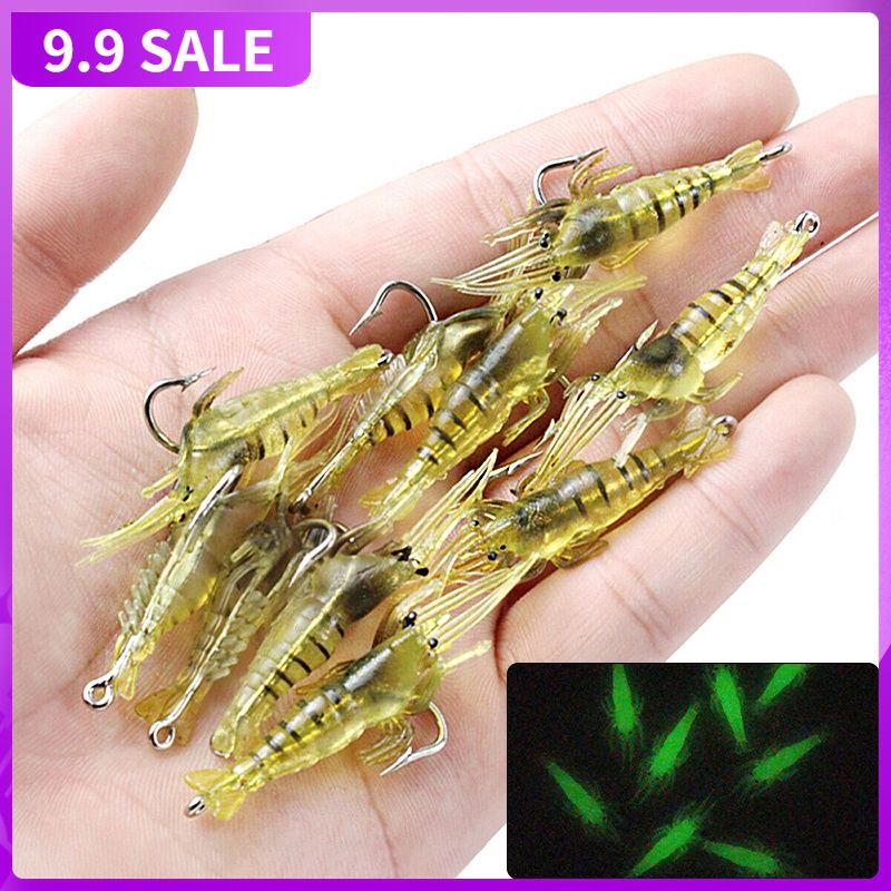 4cm Soft Luminous Shrimp Fishing Lure With Hook Swivel Beads Artificial Silicone Glow Fishing ...