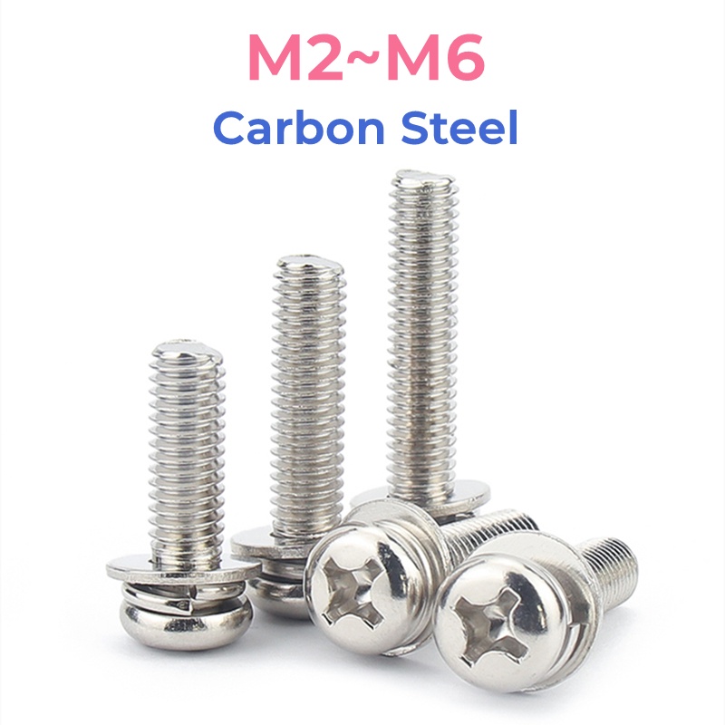 Nickel Plated Carbon Steel Cross Recessed Pan Head Screw with Washer M2 ...