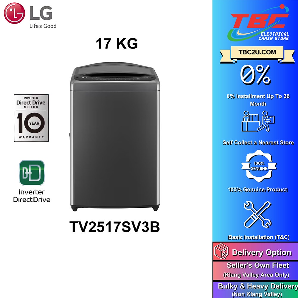 LG 17kg Top Load Washing Machine TV2517SV3B Inverter with Intelligent ...