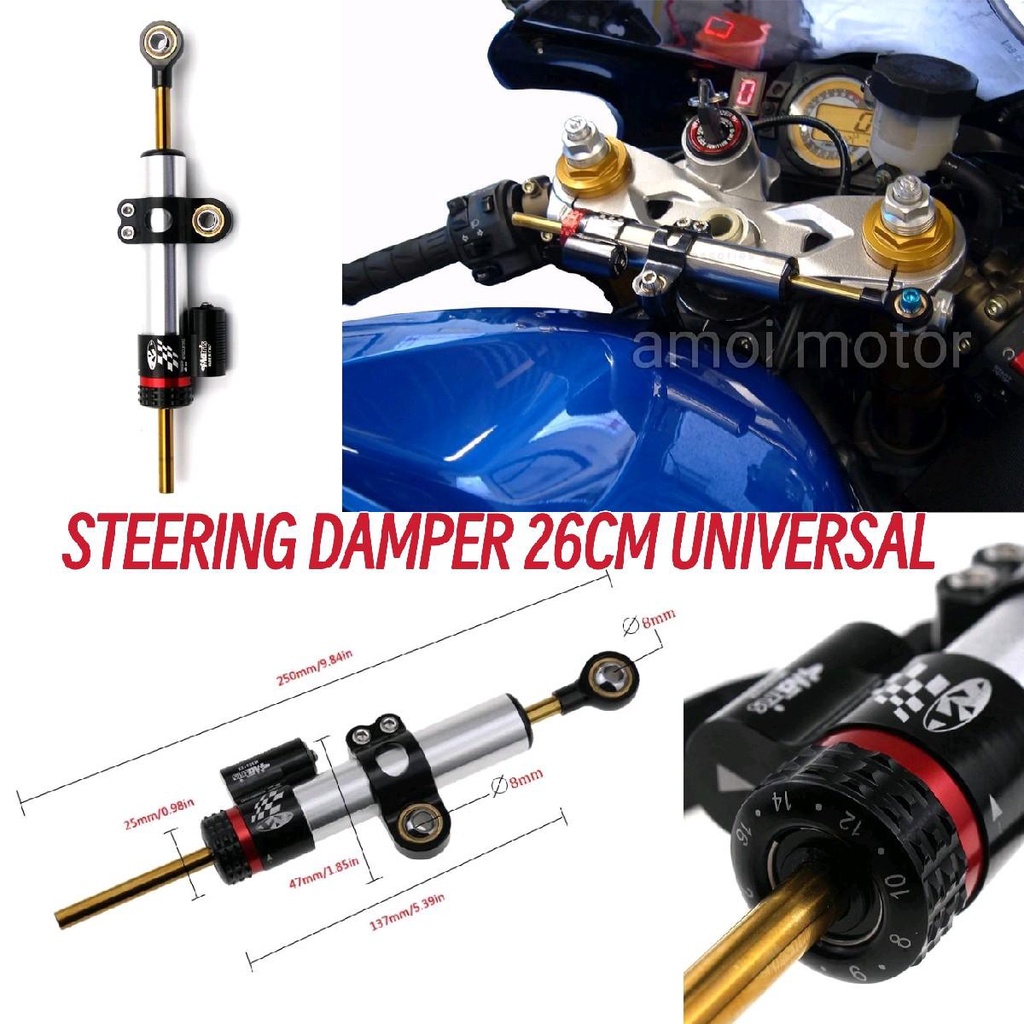 STEERING DAMPER STABILIZER UNIVERSAL 26CM MT09 MT07 Y15ZR R15 V3 R25 ...