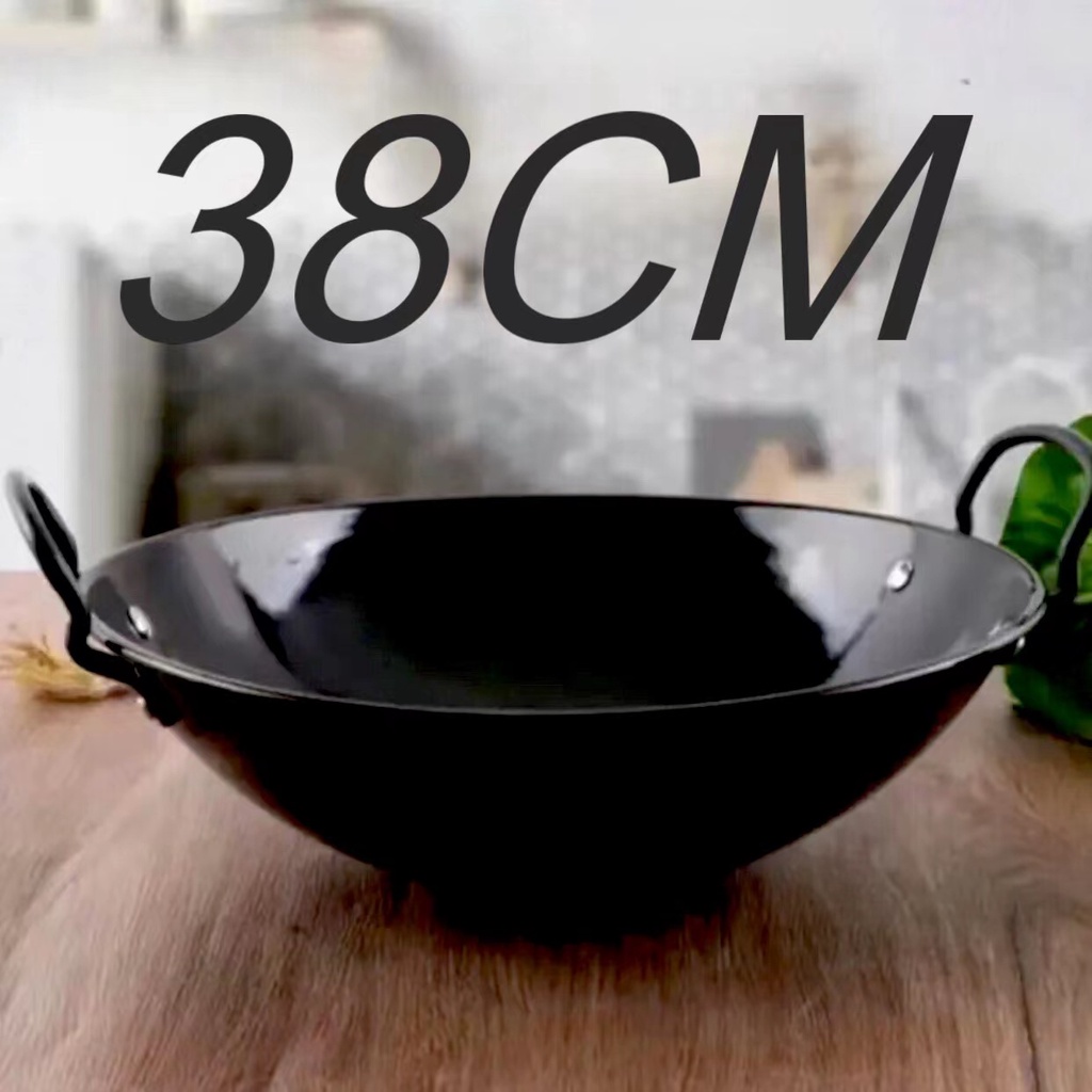 CS_ Iron Wok | Black Enamel Wok | Double Handle Enamel Wok | Stir-Fry ...