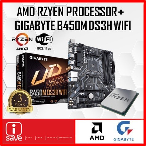 Gigabyte B450M DS3H WIFI B450 AM4 DDR4 Motherboard + AMD RYZEN 3 ...