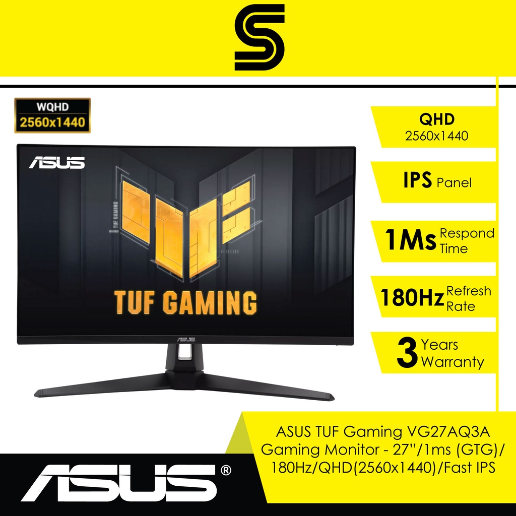 ASUS TUF Gaming VG27AQ3A Gaming Monitor - 27”/1ms (GTG)/180Hz/QHD ...