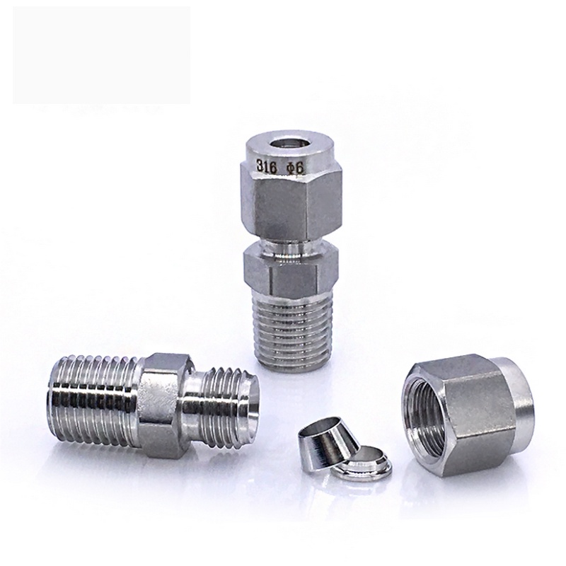 SS304 3/4/6/8/10/12/14/16 mm Tube OD x 1/8"/1/4" 3/8" 1/2" 3/4" BSPT Double Ferrule Compression ...