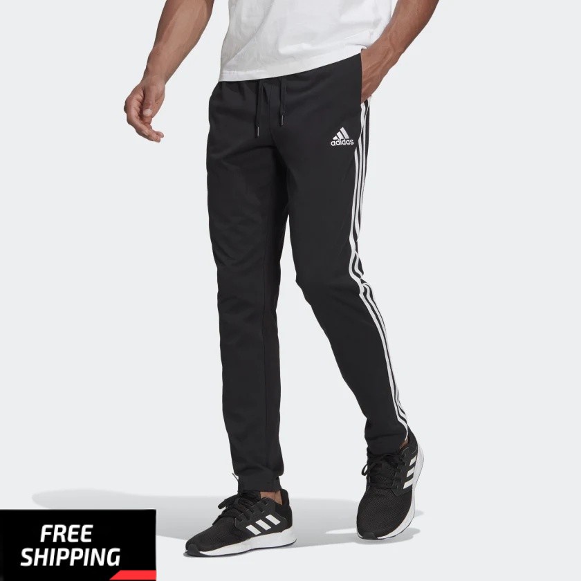 Adidas ESSENTIALS SINGLE JERSEY TAPERED OPEN HEM 3-STRIPES PANTS GK8995 ...