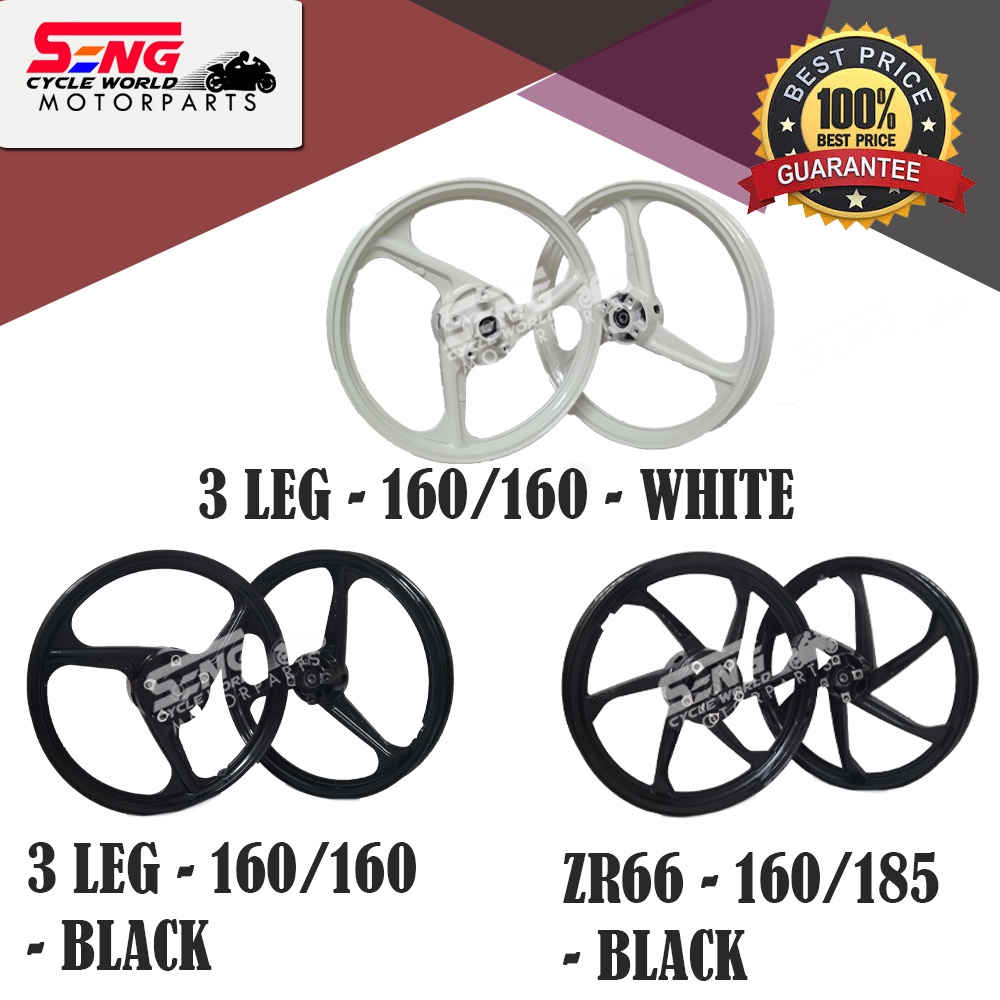 YAMAHA Y15 ZR SPORT RIM SET - 3 LEG - 4 HOLE - (160/160) WHITE / BLACK ...