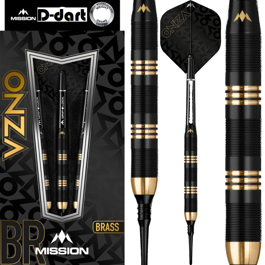 MISSION SOFT TIP DART - 19G M1 Mission ONZA Black & Gold Brass Soft ...