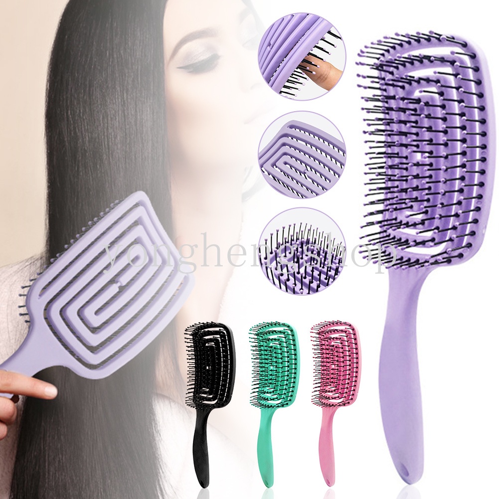 Creative Hollow-Out Comb Detangling Hairbrush Hair Fluffy Scalp Massage ...