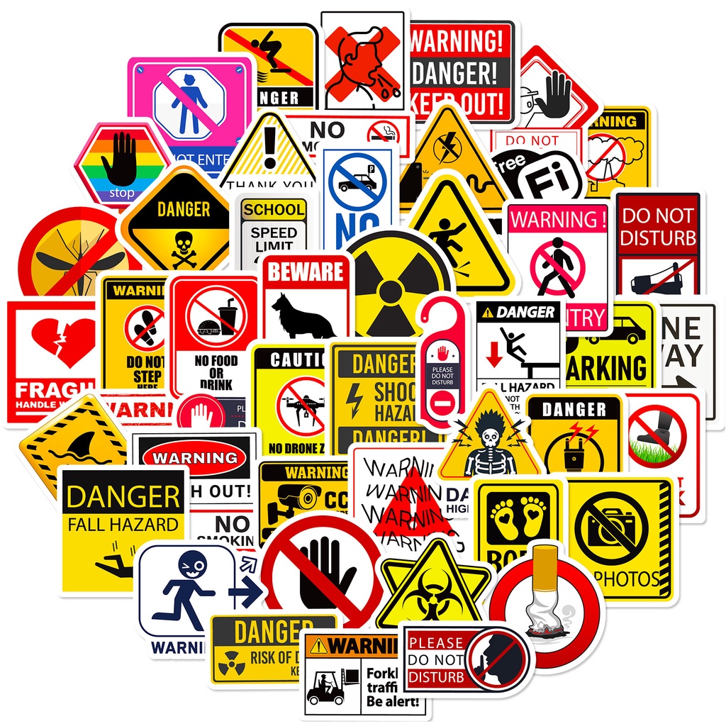 50PCS Realistic Warning Signs Waterproof Graffiti Stickers for Helmet ...