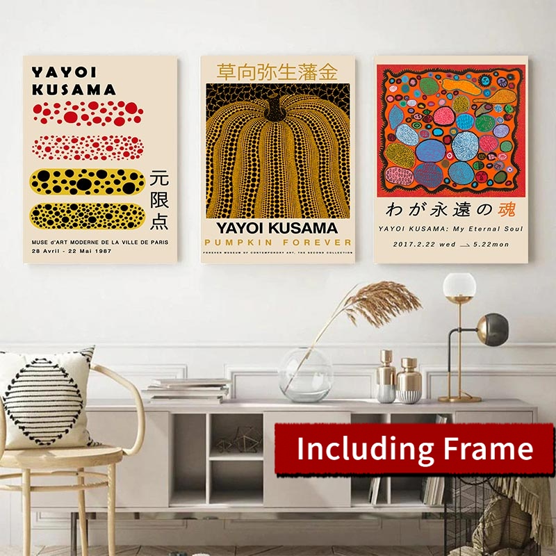 （With Frame）Abstract Yayoi Kusama Canvas Painting with Framed Pumpkin ...