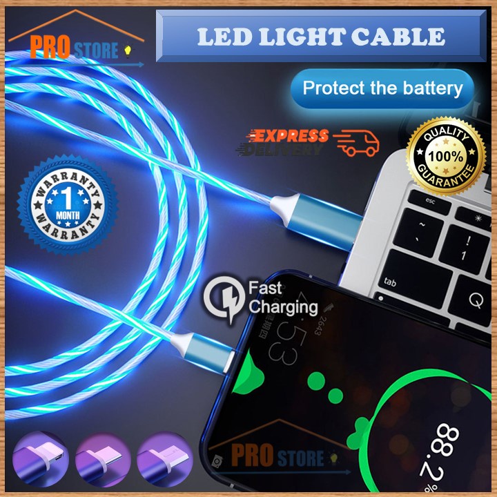 LED Flowing Light Cables Fast Charge Micro USB Type-C Lightning Quick ...