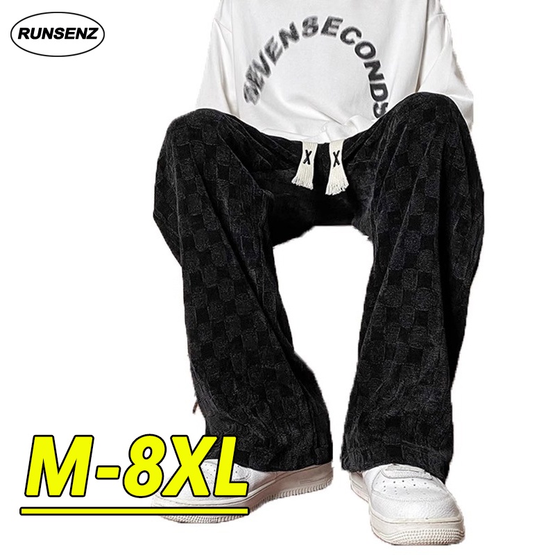 M-8XL Fashion Dark Plaid Pants Men Plus Size Sweatpants Loose Causal ...