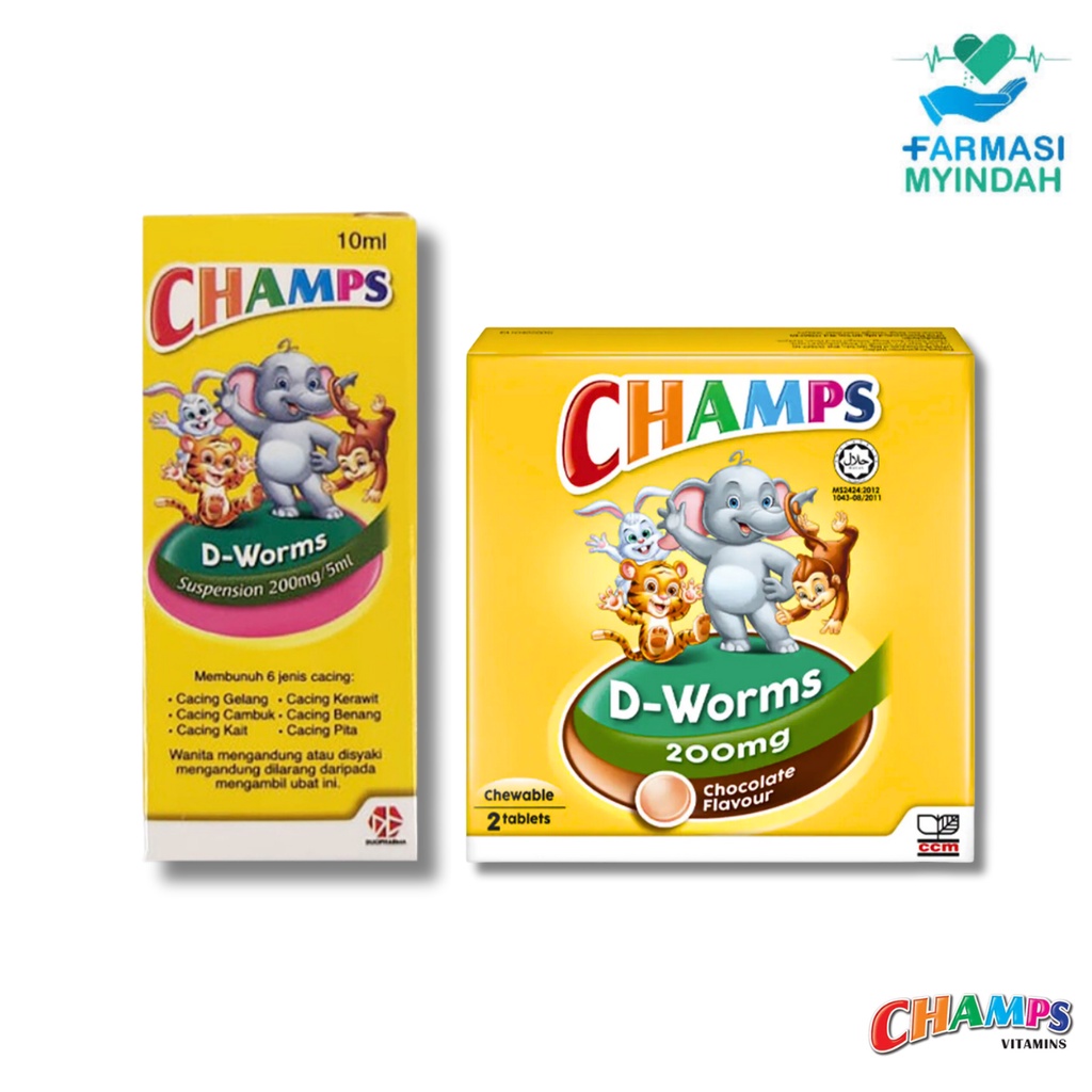 Champs D-Worms Tablet 200mg (2 Tab) / Suspension 10ml | Shopee Malaysia
